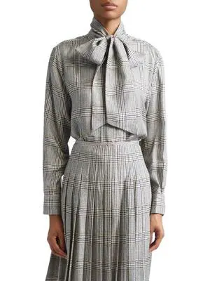 Thom Browne Silk Tweed Bow Button-up Shirt - Black/white