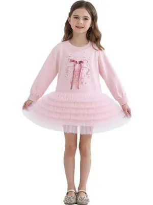 MIMI TUTU Ruffle Ribbon Dress - Pink