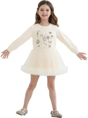 MIMI TUTU Ballet Ruffle Bow Dress - Beige