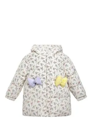 MIMI TUTU Floral Bow Hooded Coat - Cream