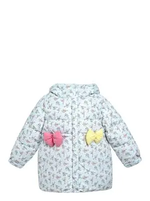 MIMI TUTU Floral Bow Hooded Coat - Light Blue
