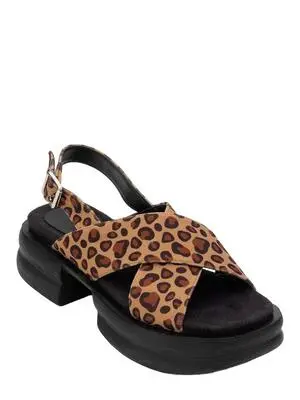 PROLOGUE SHOES Lungo Cross-strap Wedge Sandals - Leopard Faux Leather