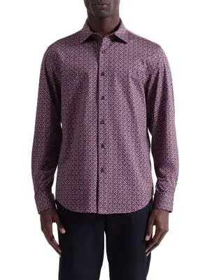 Bugatchi Jimmy Ooohcotton® Geo Print Button-up Shirt - Mahogany
