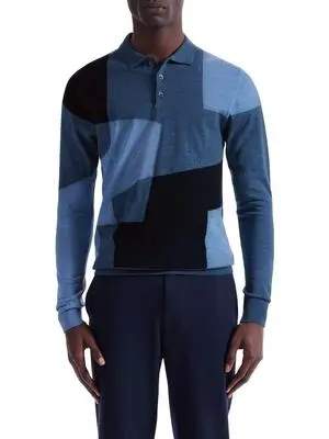 Bugatchi Colorblock Merino Wool Polo Sweater - Cobalt