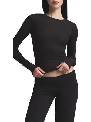 SKIMS Stretch Cotton Rib Long-sleeve T-shirt - Soot