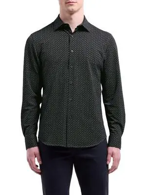 Bugatchi James Ooohcotton® Geo Print Button-up Shirt Black