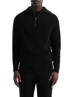 Bugatchi Merino Wool & Cotton Quarter-zip Pullover - Black