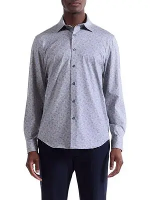 Bugatchi Jimmy Ooohcotton® Geo Print Button-up Shirt - Sand