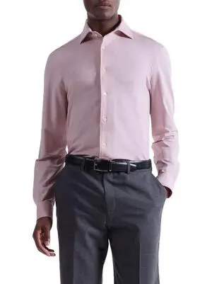 Bugatchi Devon Ooohcotton® Houndstooth Button-up Shirt Dusty Pink