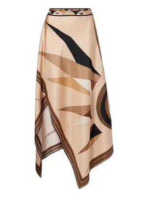 Emilio Pucci Hawaii Silk Satin Midi Skirt Beige