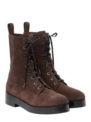 AQUAZZURA Ben Suede Combat Boots - Brown