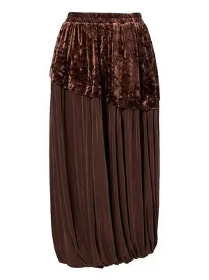 XU ZHI Jersey And Velvet Midi Skirt - Brown