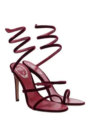 Rene Caovilla Cleo 105 Velvet Sandals - Burgundy
