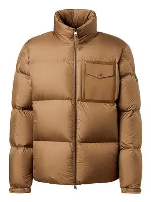Moncler Chinon Leather-Trimmed Down Jacket Brown