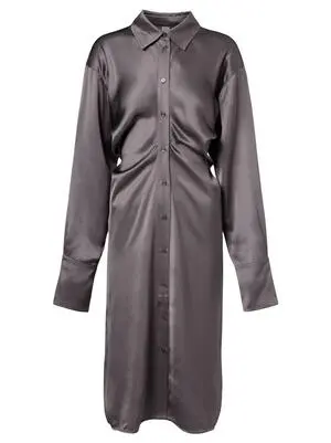 TOTEME Draped Satin Shirt Dress - Grey