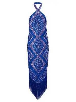 TALLER MARMO Nina Fringed Sequined Maxi Dress - Blue