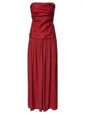 Faithfull The Brand Hedy Gathered Linen Maxi Dress - Burgundy