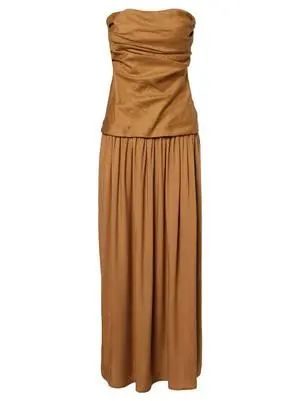 Faithfull The Brand Hedy Gathered Linen Maxi Dress - Brown