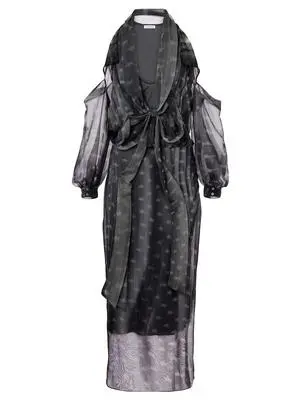 Acne Studios Draped Printed Sheer Jersey Midi Dress - Grey