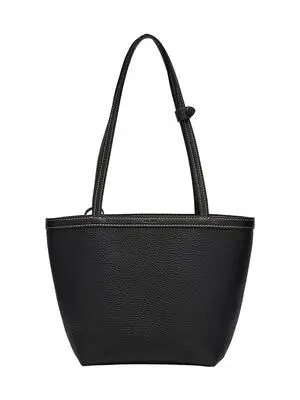 THE ROW Park Medium Topstitched Tote Bag In Pebbled Leather Black/ecru