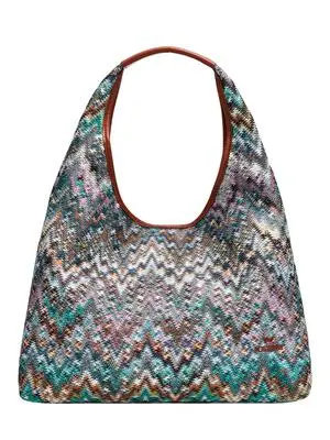 Missoni Large Zigzag Canvas Tote Bag Hobo Bag Large Fabric Multi Turquoise