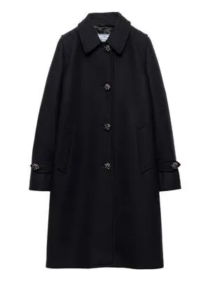 Prada Single-breasted Loden Coat - Navy