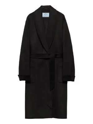 Prada Single-breasted Double Cashwool Coat - Black