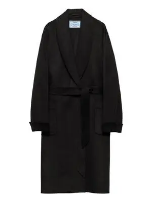 Prada Single-breasted Double Cashwool Coat - Black