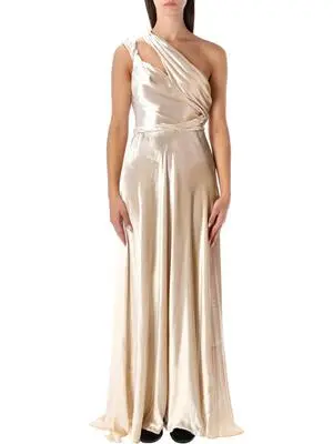 Alberta Ferretti Velvet One-shoulder Long Dress - Beige