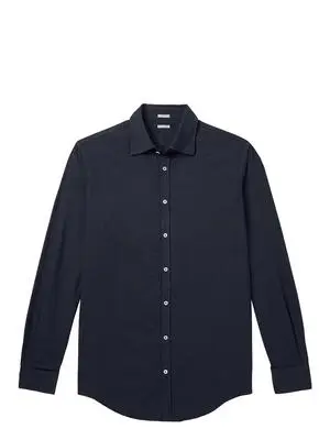Massimo Alba Genova Cutaway-collar Cotton-chambray Shirt - Black