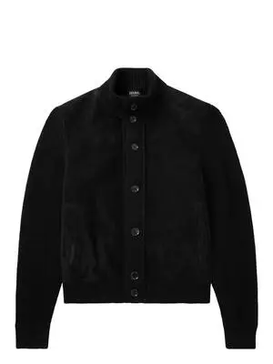 Zegna Suede-trimmed Textured-cashmere Jacket - Black