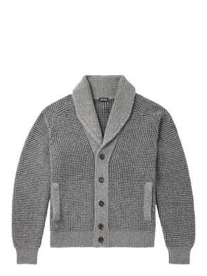 Zegna Shawl-collar Waffle-knit Cardigan - Gray