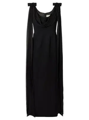 THE NEW ARRIVALS ILKYAZ OZEL Morticia Bow-detailed Draped Gown - Black