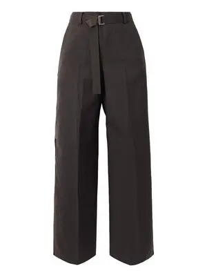 Sacai Belted Paisley-print Wool Wide-leg Pants - Brown