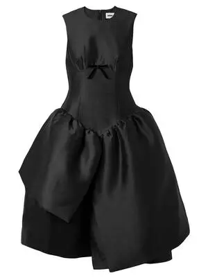 SHUSHU/TONG Asymmetric Bow-detailed Gathered Taffeta Dress - Black