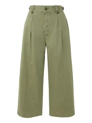 Ralph Lauren Kyle Pleated Herringbone Cotton Wide-leg Pants - Green
