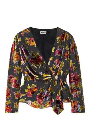Rixo Evelyn Embellished Floral-print Devoré-velvet Wrap Top - Multi