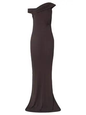 Rick Owens Asymmetric Paneled Gathered Jersey Gown - Brown