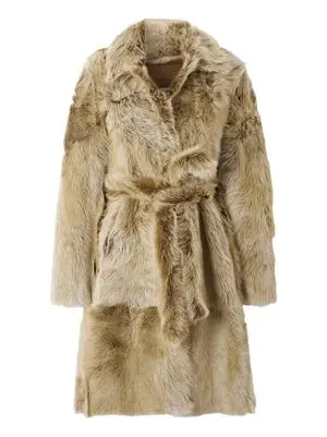 Nour Hammour Linden Belted Shearling Coat - Green