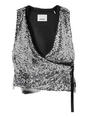Isabel Marant Tahina Sequined Crepe Wrap Top - Silver