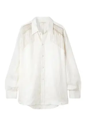 DIOTIMA Epaulette Crochet-trimmed Fringed Silk-twill Shirt - Off-white