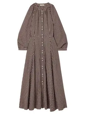 DÔEN Madelaine Checked Organic Cotton-Voile Midi Dress
