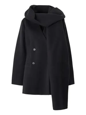 Another Tomorrow Scarf-detailed Recycled-cashmere Coat - Black