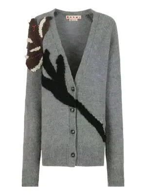 Marni Floral-appliqué V-neck Cardigan - Grey