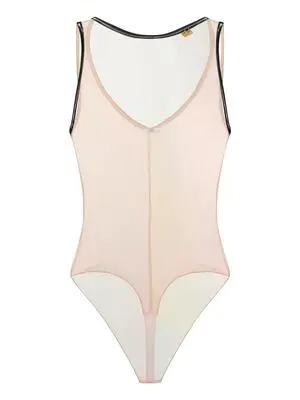 Elisabetta Franchi Tulle Logo Bodysuit - Neutrals