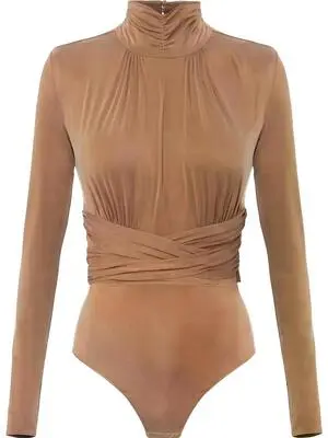 Elisabetta Franchi Draped Bodysuit With Ribbon Detail - Brown