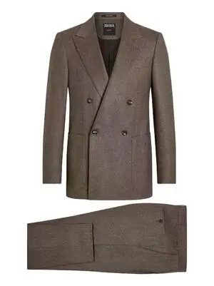 Zegna Melangé Double-breasted Wool Suit - Brown
