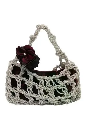 TWENTY FOURHAITCH Flower Appliqué Shoulder Bag - Silver