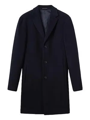 REISS Wool-blend Single-breasted Overcoat - Navy
