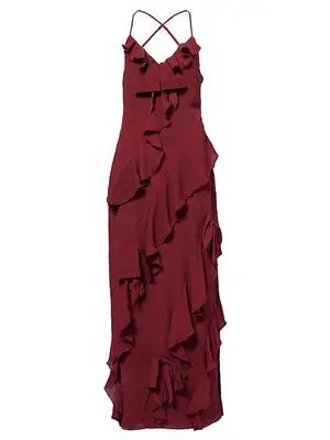 PRETTY LAVISH Woven Maxi Dress With Ruffled Bow - Wine